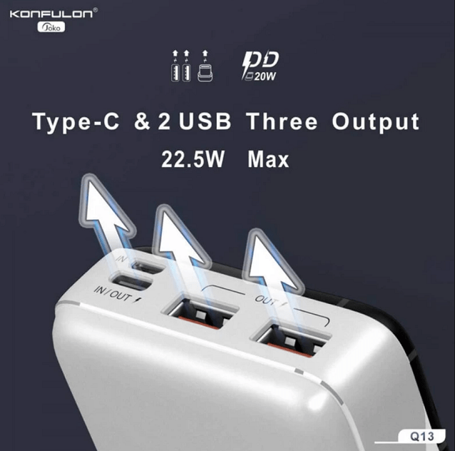 پاوربانک کانفلون مدل Q13 با ظرفیت 20000 میلی آمپر ساعت - پاوربانک 24